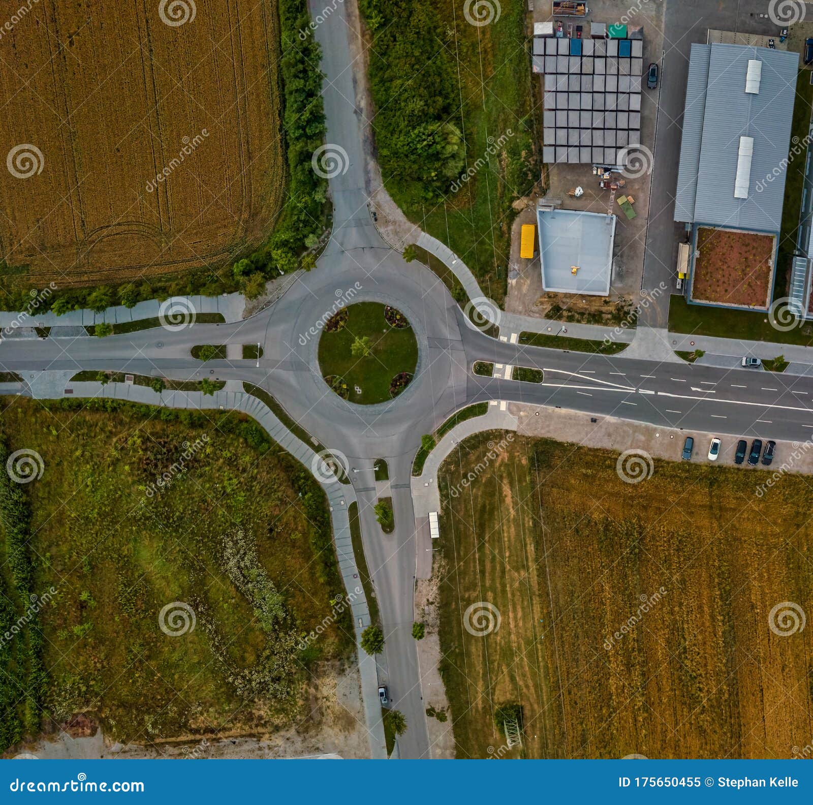 Top Down Aerial View of a Traffic Roundabout on a Main Road in Germany ...