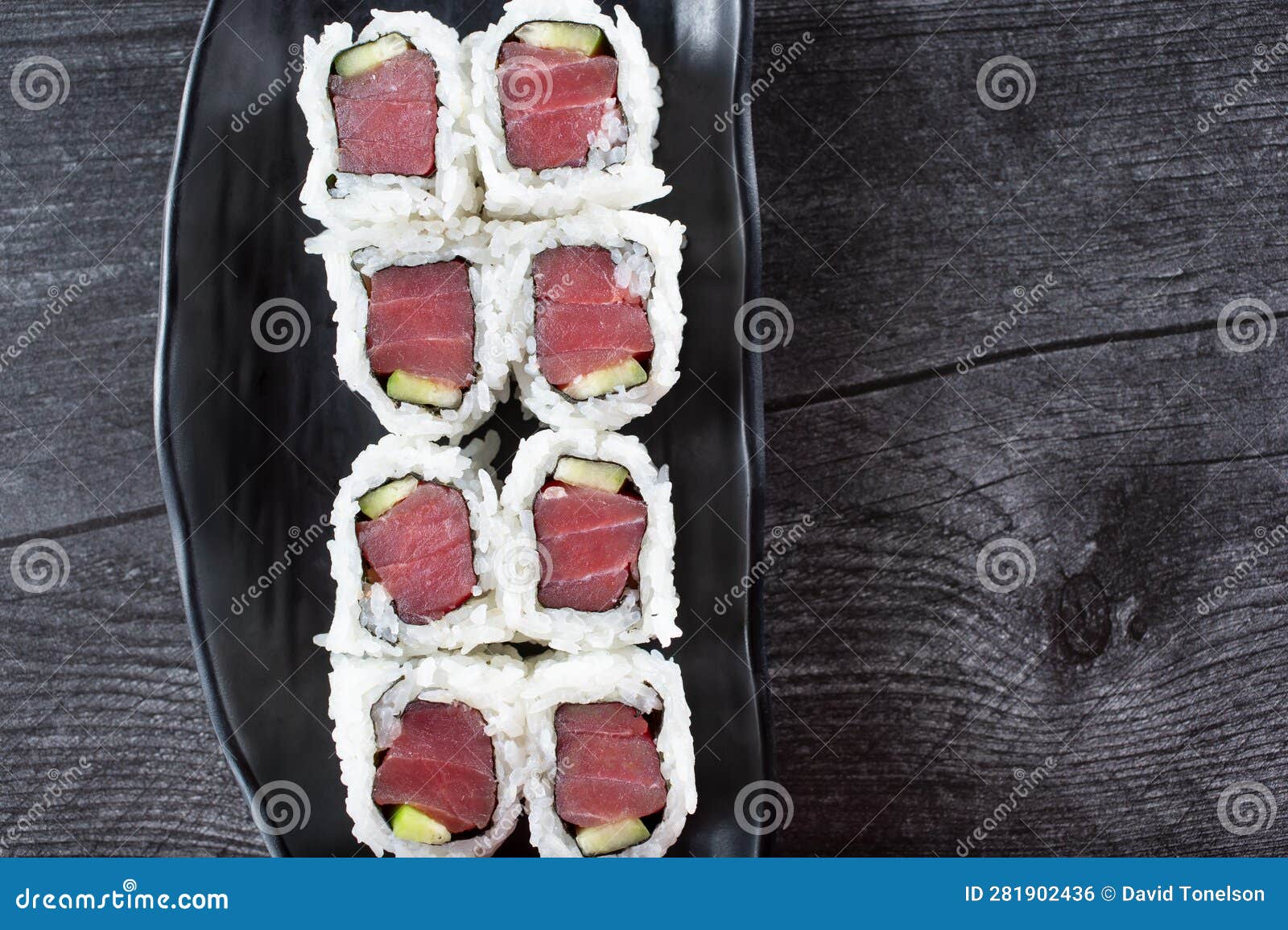 Top down ahi tuna roll stock photo. Image of flatlay - 281902436