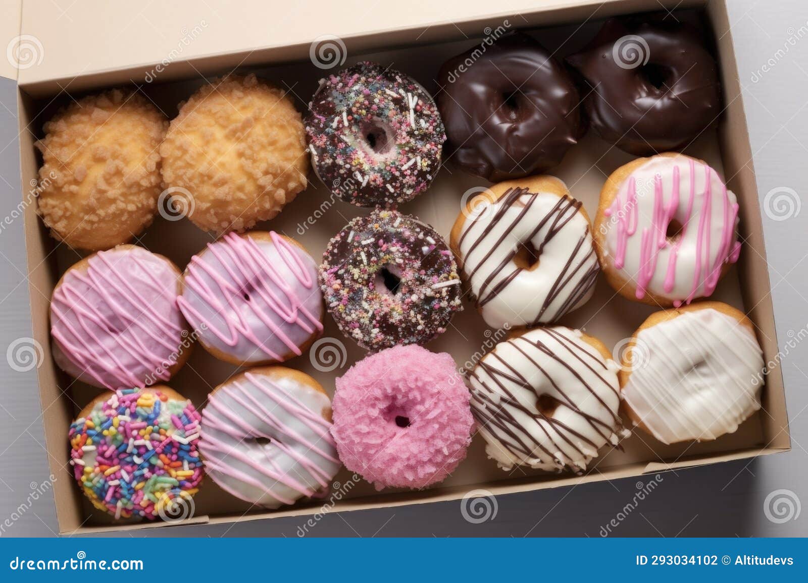Top-down Angle of a Box Full of Various Donuts Stock Photo - Image of ...