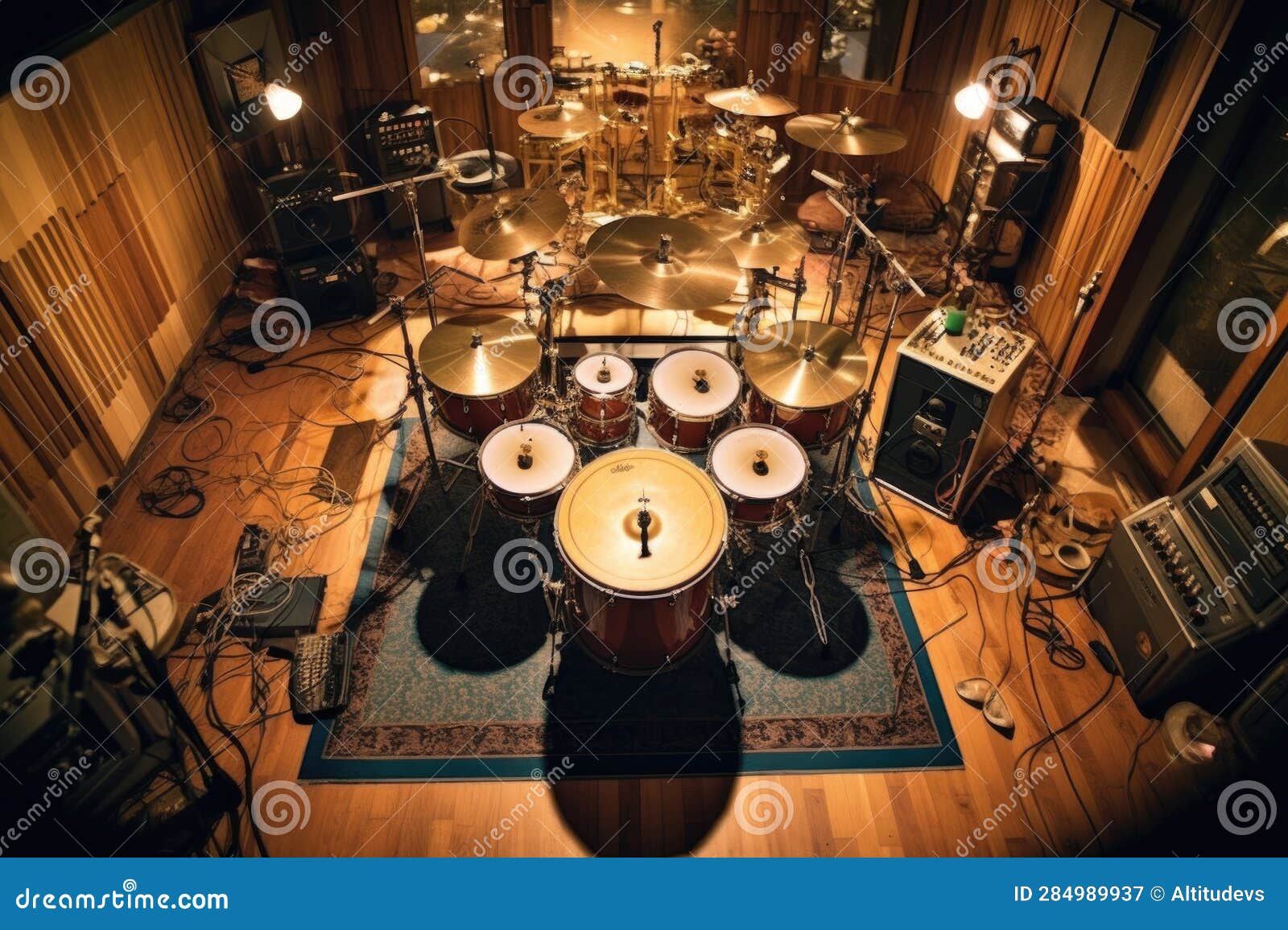 Top-down Angle of a Custom Drum Set in a Studio Stock Illustration ...