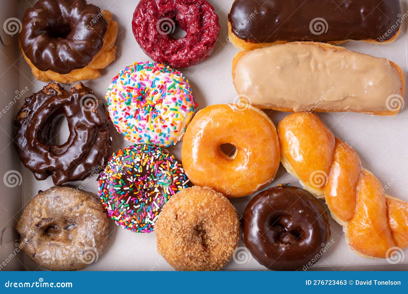 Top Down of Dozen Assorted Donuts in Box Stock Image - Image of ...