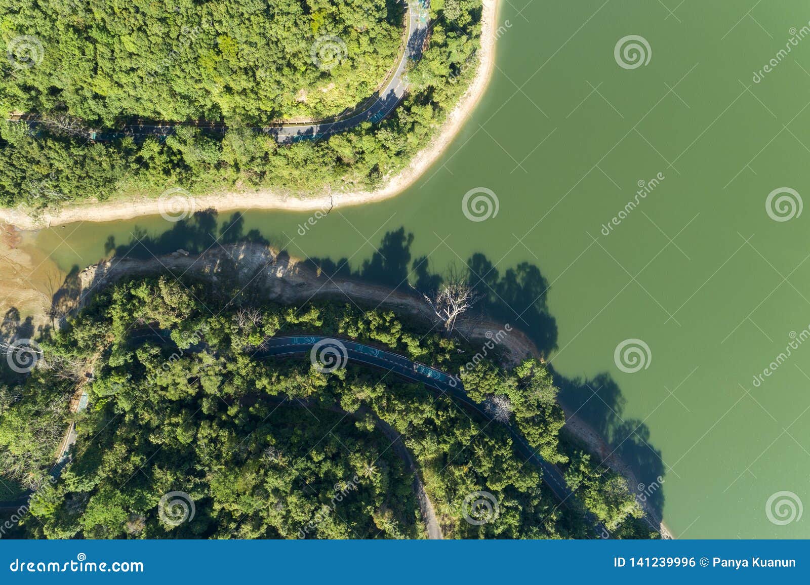 Top Down from Drone Aerial View of Rainforest with Asphalt Road Around ...