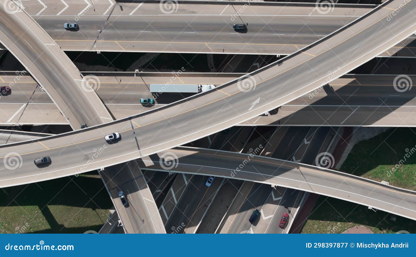Top Down Drone View on Road Intersection with Drive Truck on Multiple ...