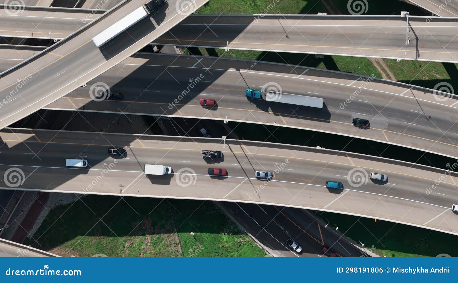 Top Down Drone View on Road Intersection with Traffic on Multiple ...