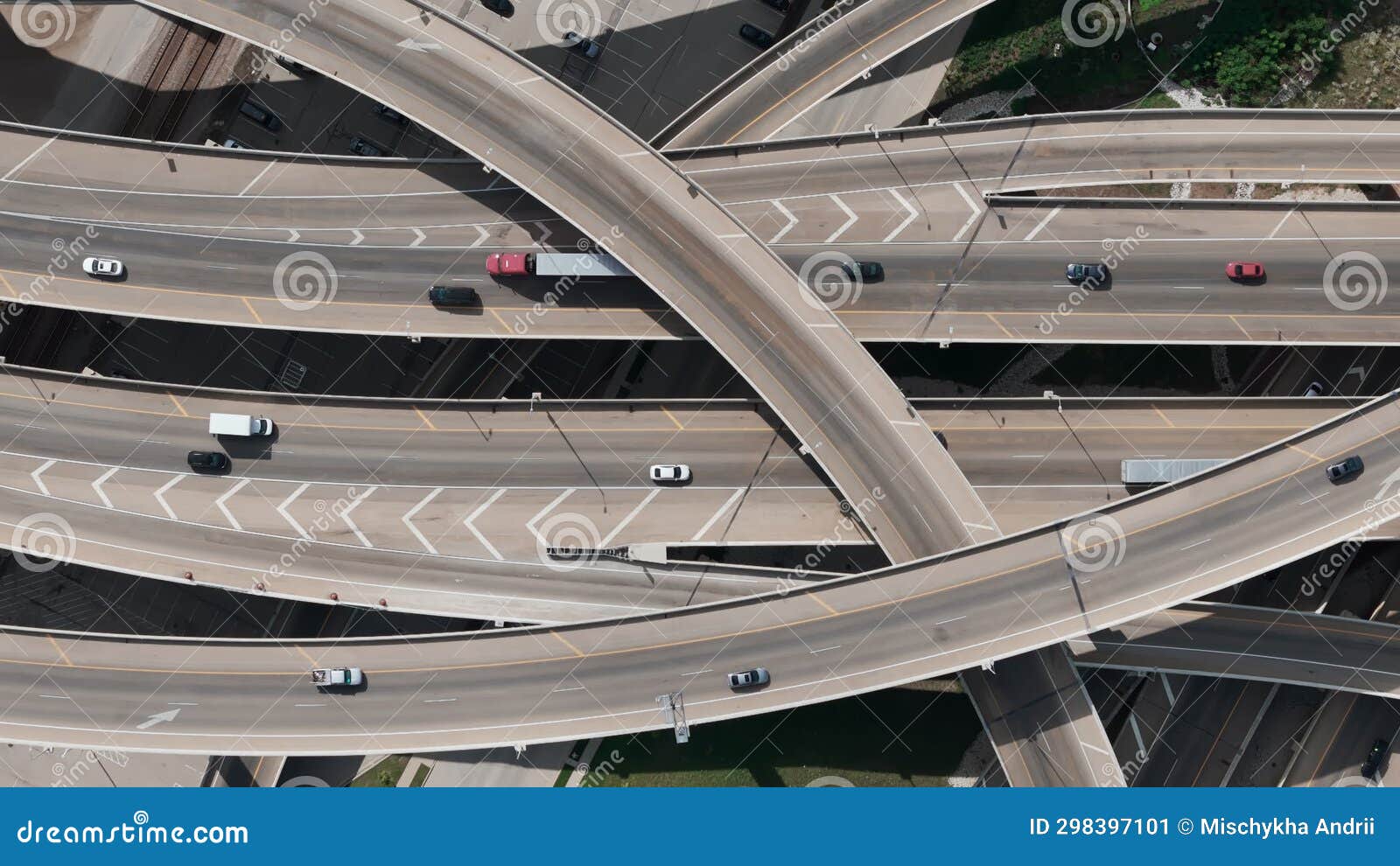 Top Down Drone Wide View on Road Intersection with Traffic on Multiple ...