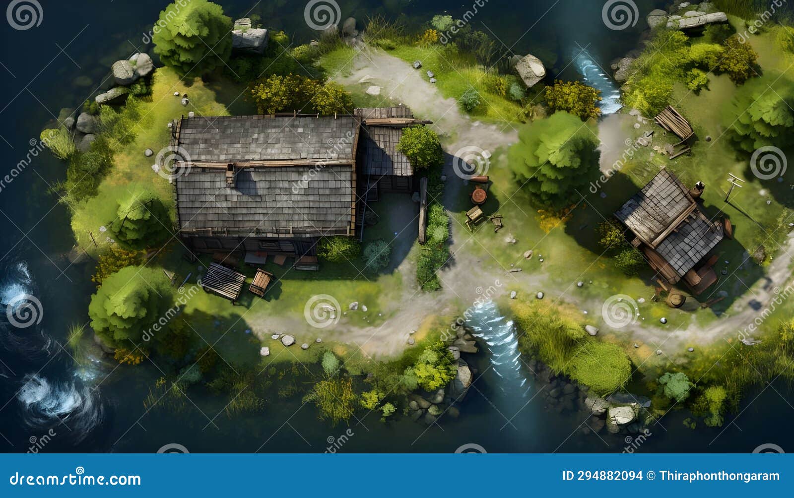 Top down fantasy rpg kaart stock illustratie. Illustration of waterweg ...