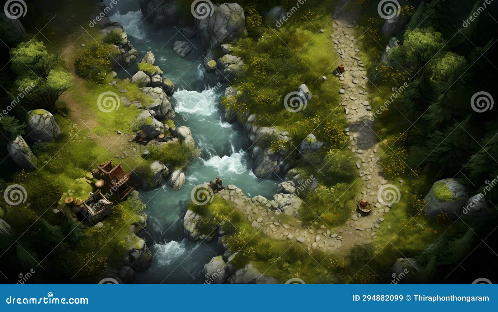 Top down fantasy rpg map stock image. Image of waterfall - 294882099