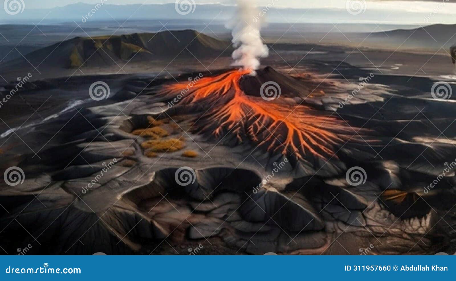 Top Down Flat View Dramatic Volcanic Landsca... Stock Illustration ...