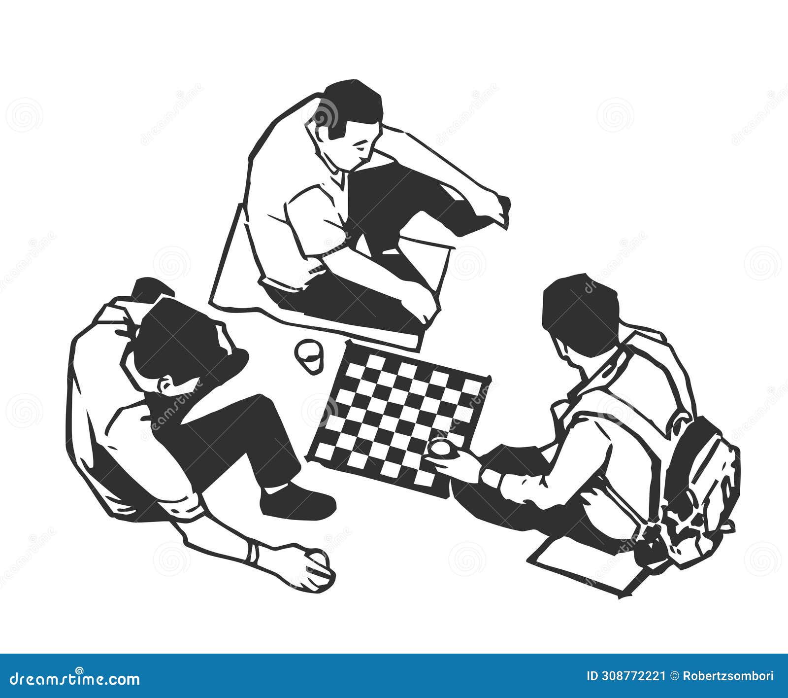 Stylized Vector Illustration of People Drinking and Playing Chess ...