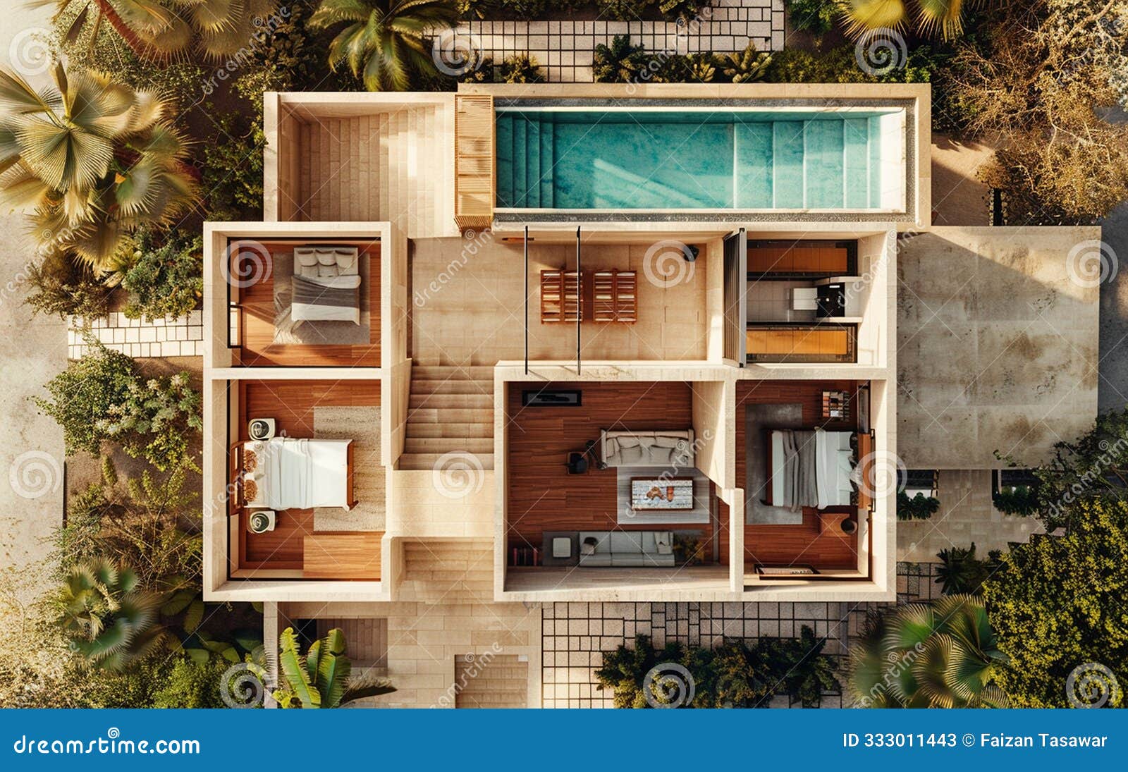 Top Down Look To Connection Of Paths Between Grass And Bushes Stock ...