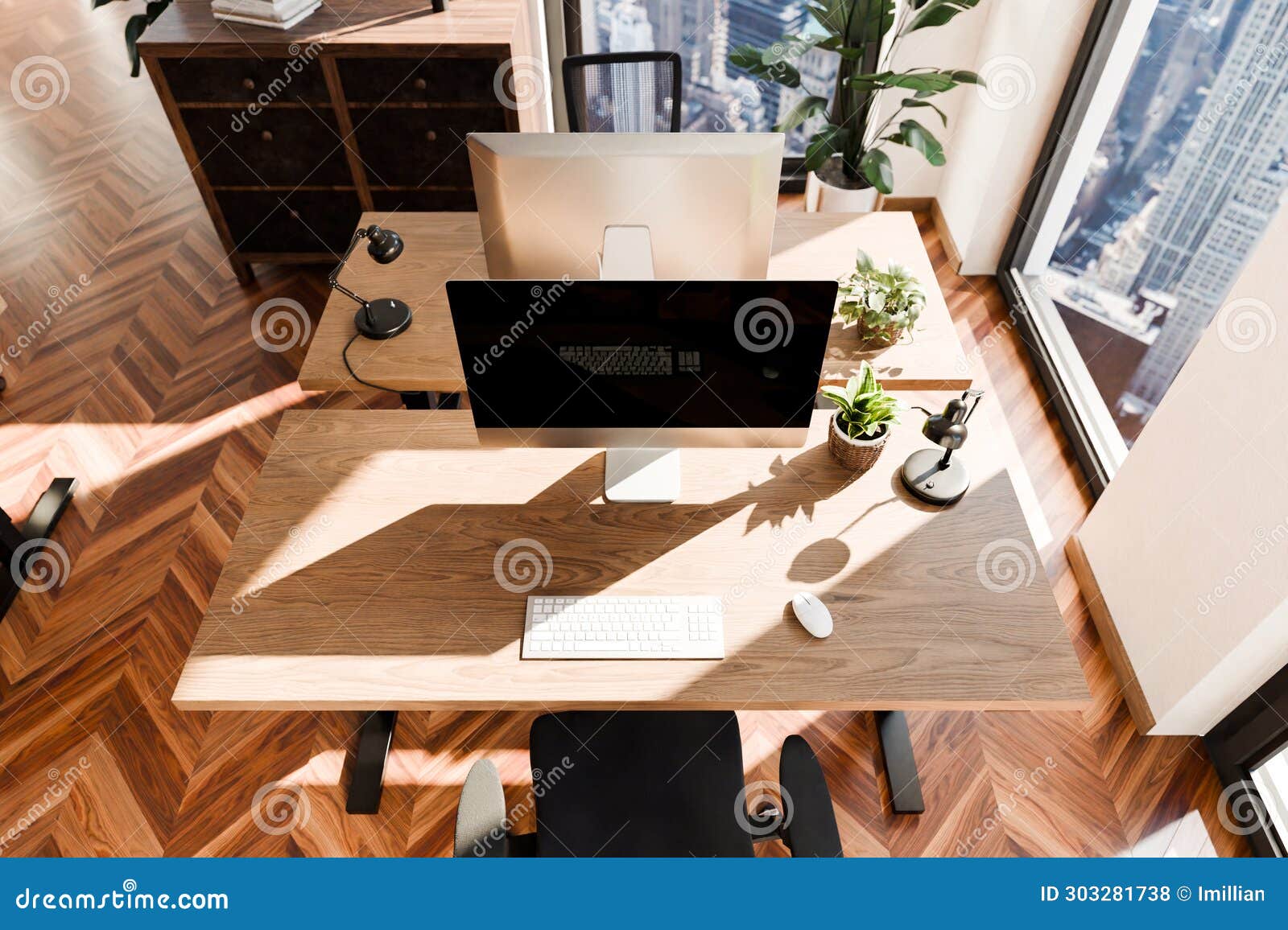 Top Down Perspective of Modern Minimalistic Pc Workspace in Luxurious ...