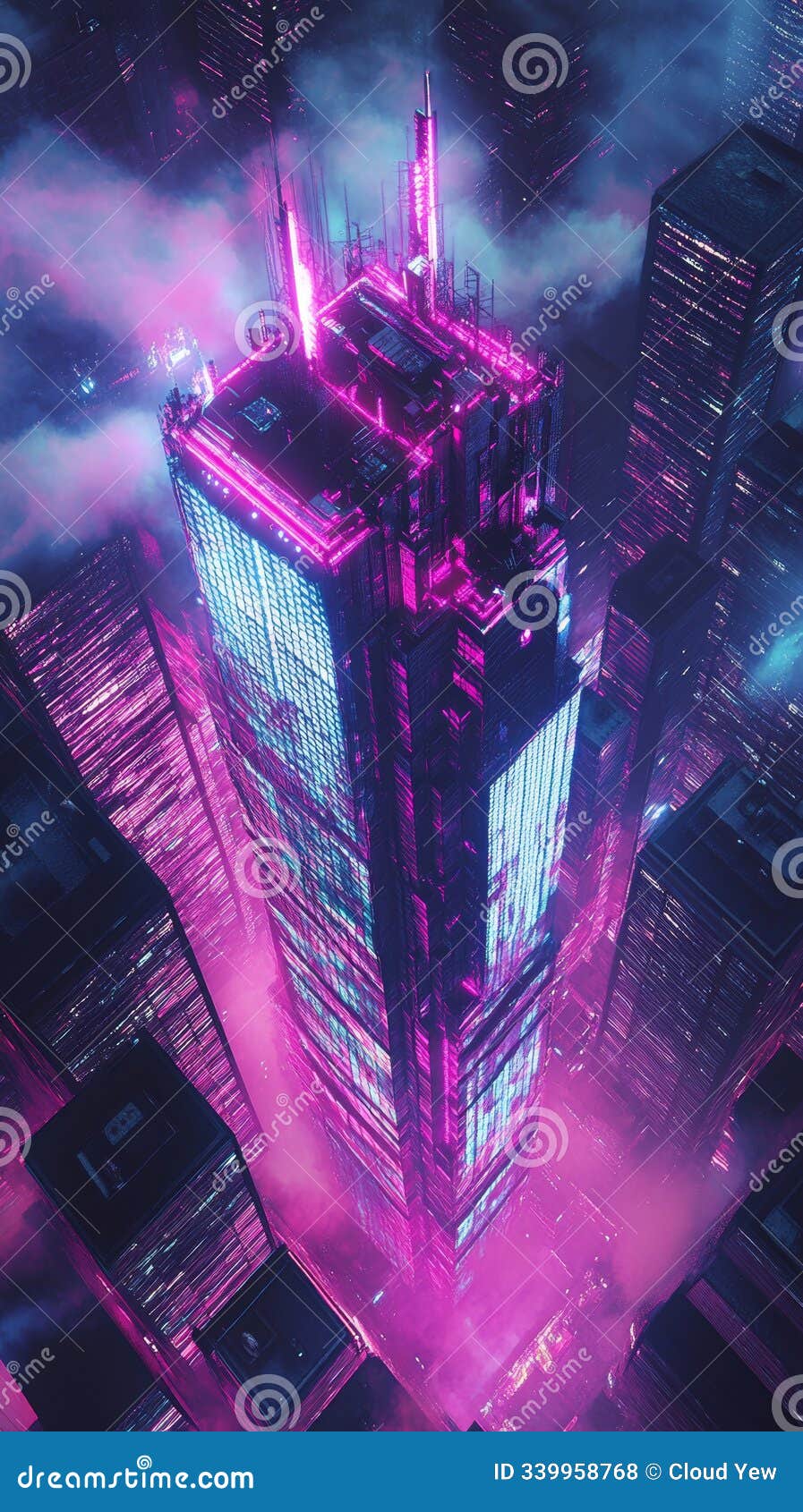 Top-down Perspective of a Synthwave-inspired Skyscraper Stock ...