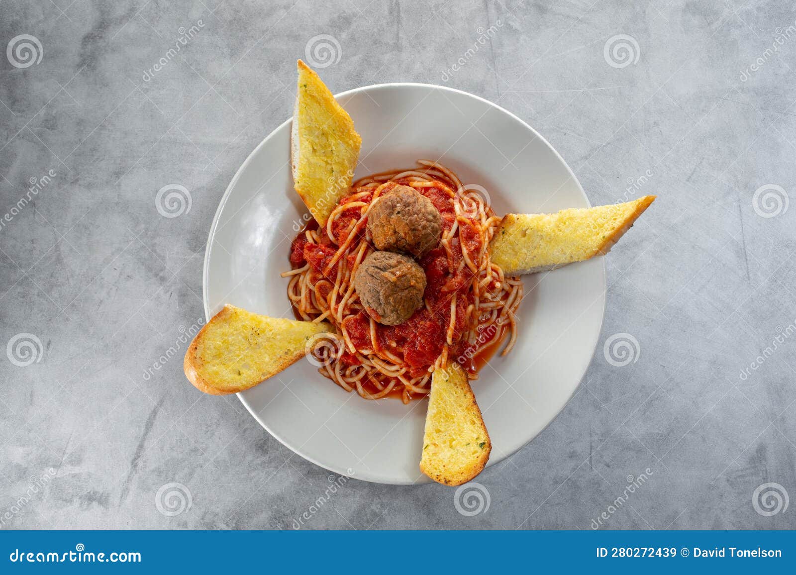 Top Down Plate of Spaghetti and Meatballs Stock Image - Image of garlic ...
