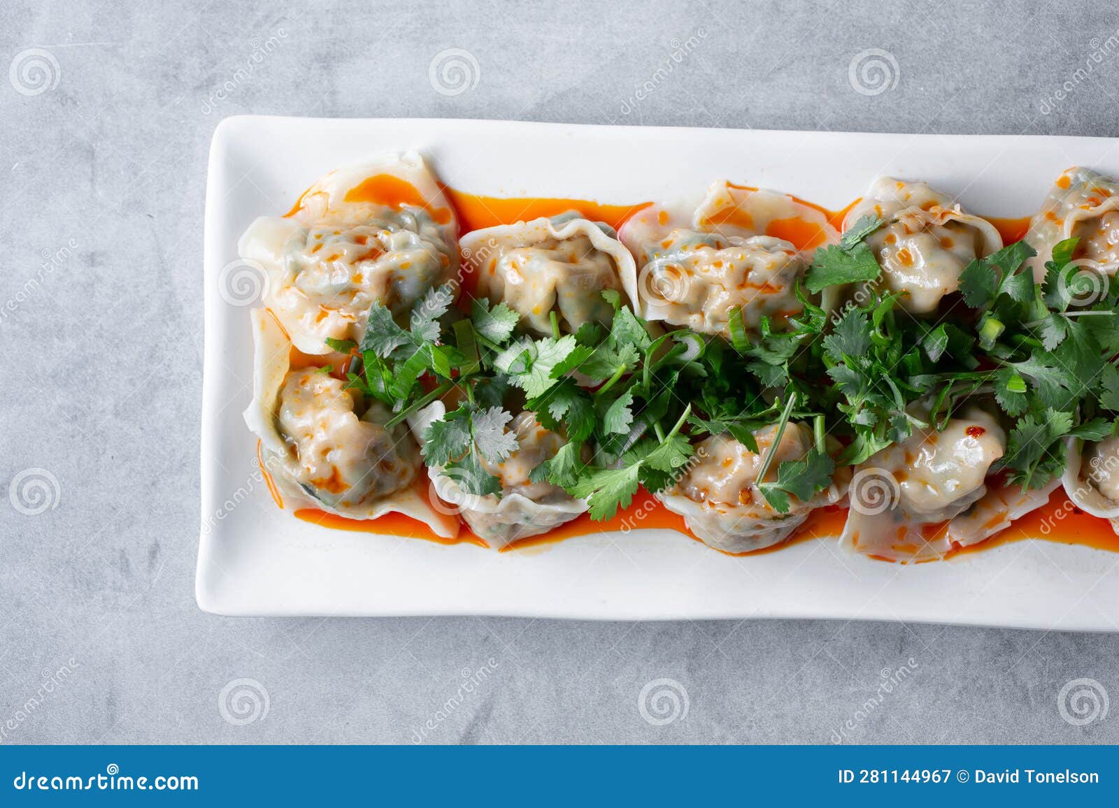 Top Down Plate of Spicy Wontons Stock Image - Image of restaurant ...