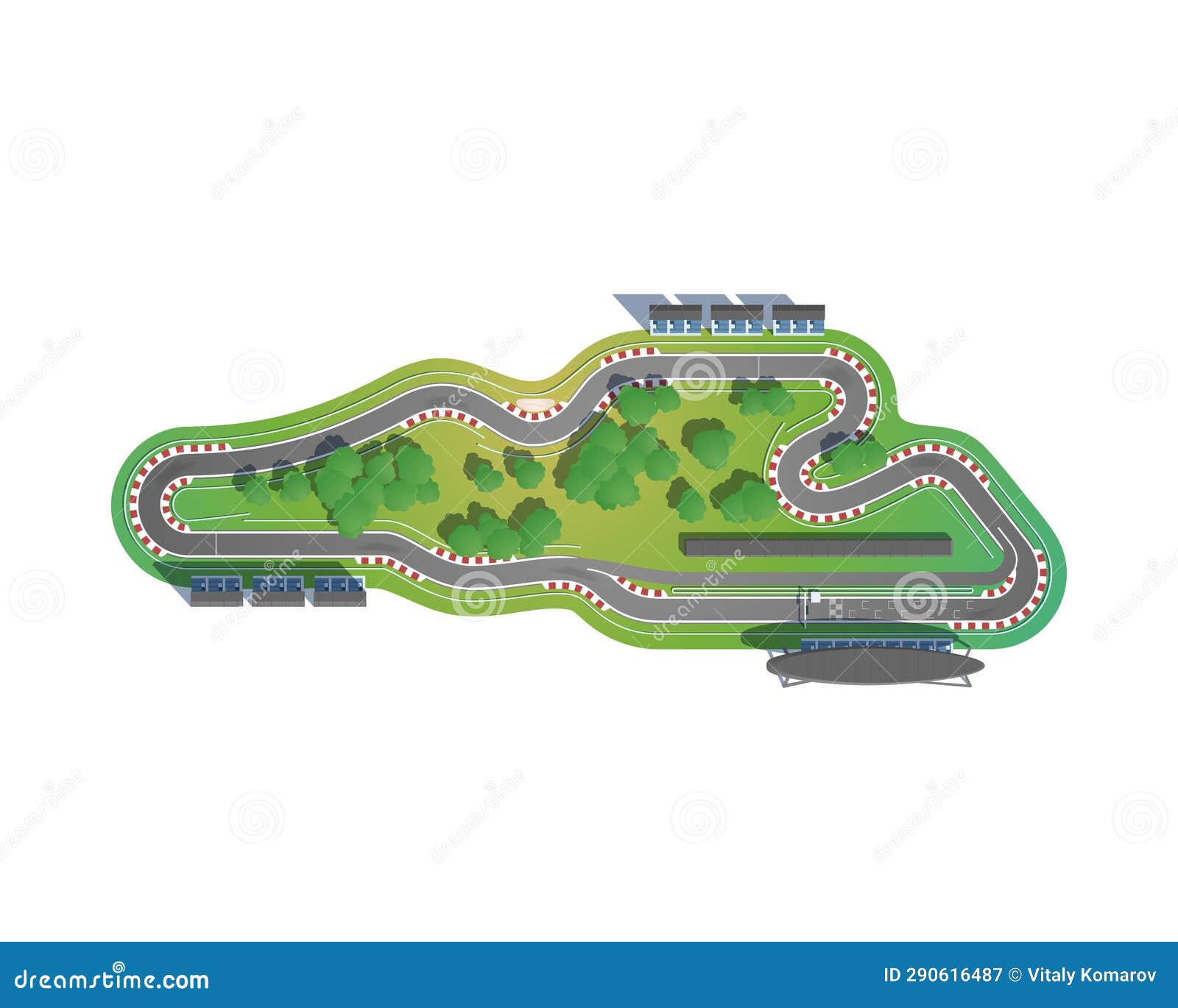 Top-down Racing Track with a Green Field and Trees Stock Illustration ...