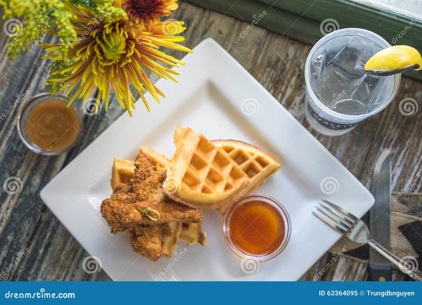 Top Down Shot of Chicken and Waffles Stock Image - Image of food ...