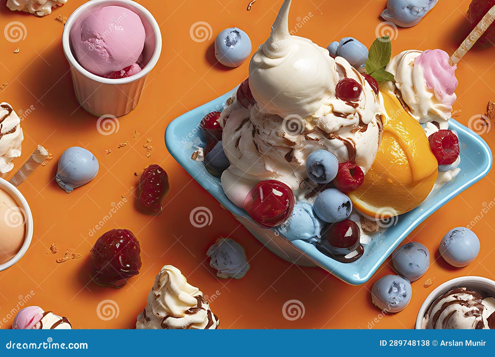 A Top-down Shot of a Piled-high Ice Cream Sundae Stock Illustration ...