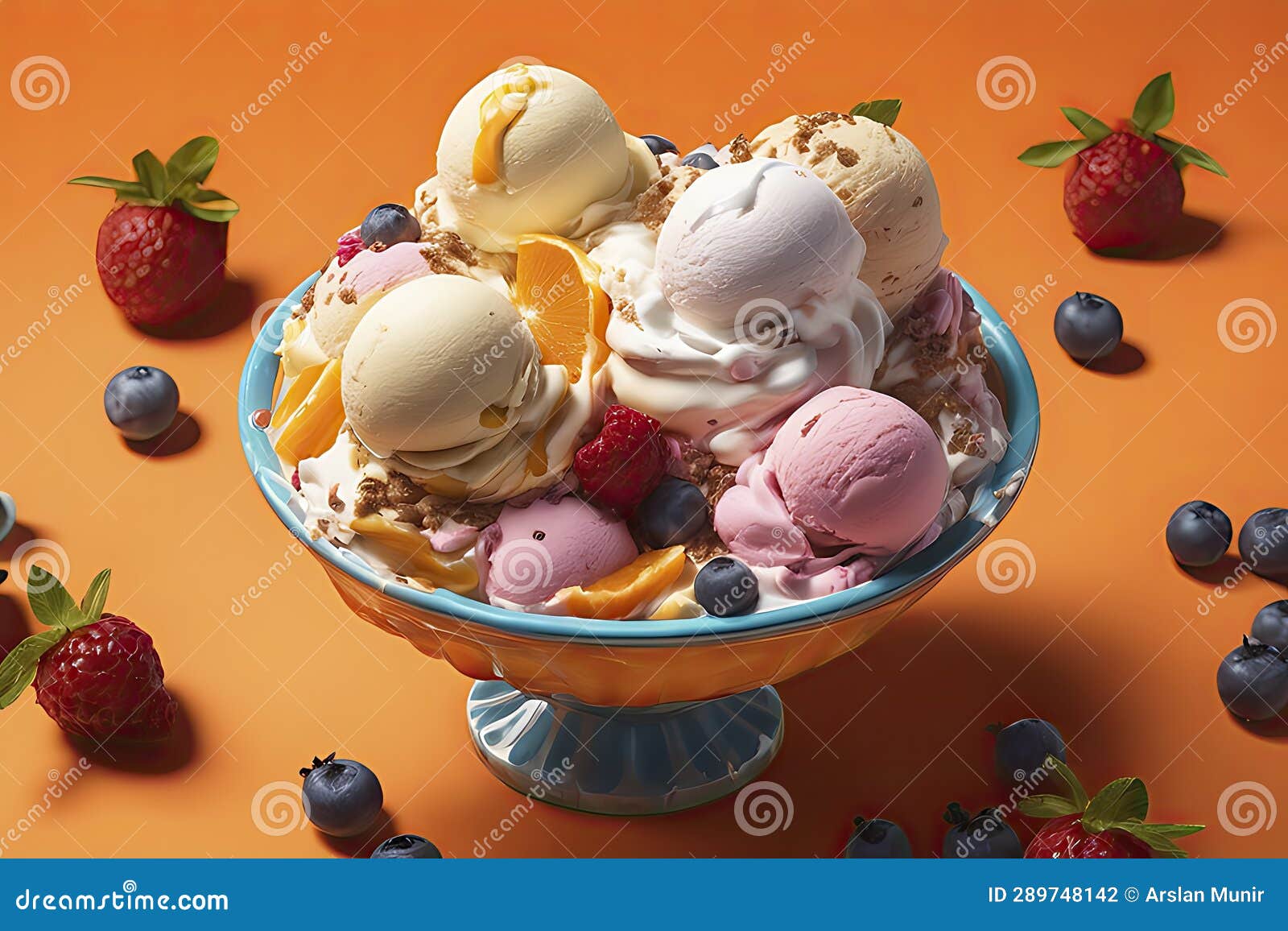 A Top-down Shot of a Piled-high Ice Cream Sundae Stock Illustration ...