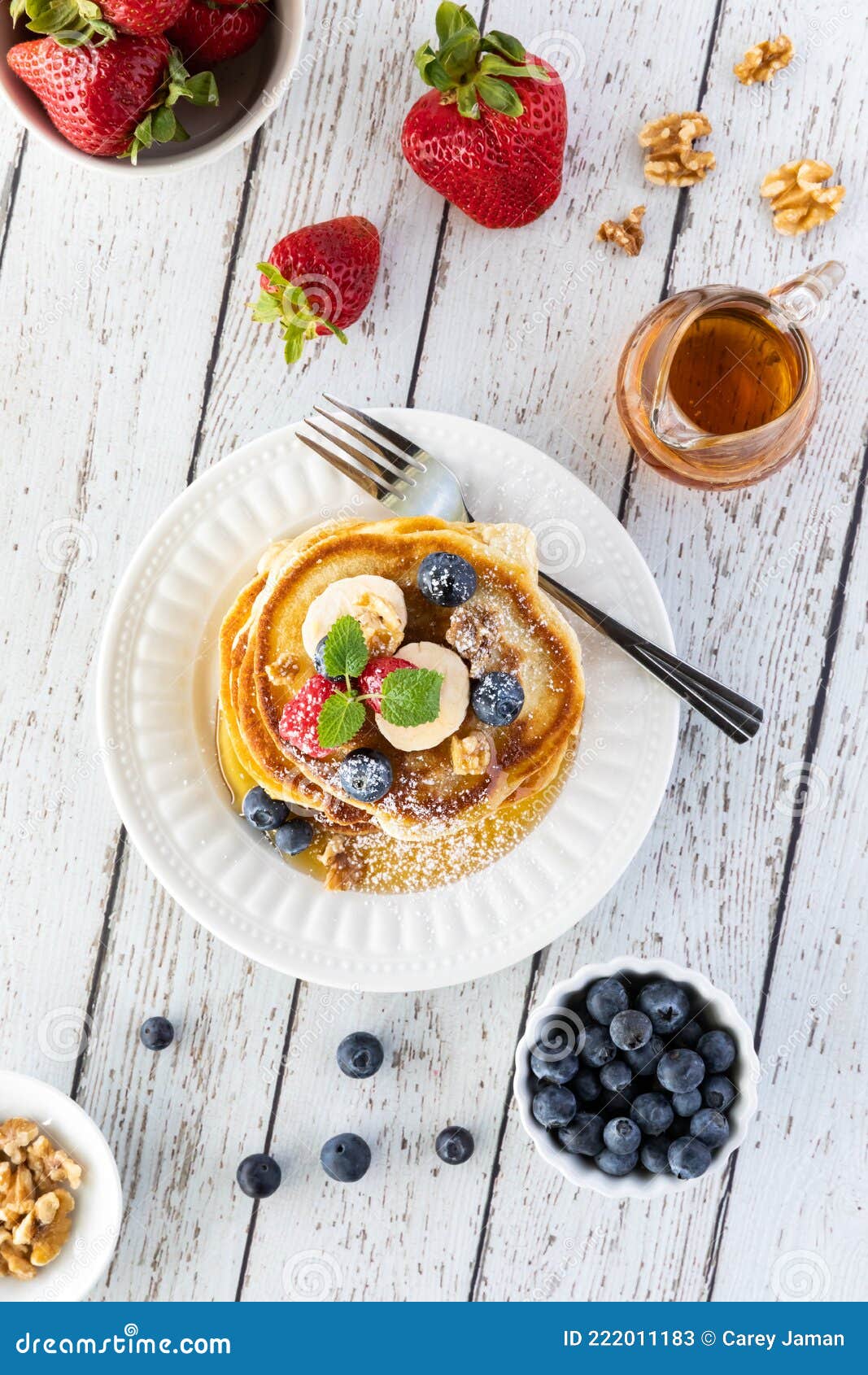 Top Down Vertical View of a Stack of Buttermilk Pancakes Served with ...