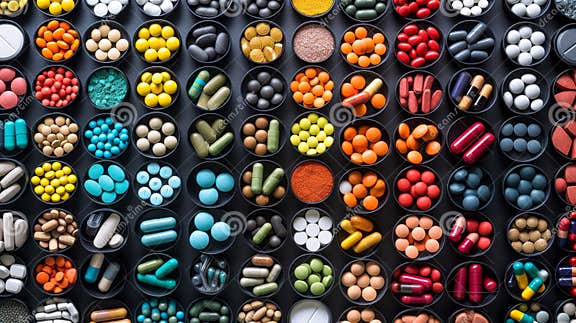 Top-down View Array of Medicines Stock Photo - Image of hormones ...