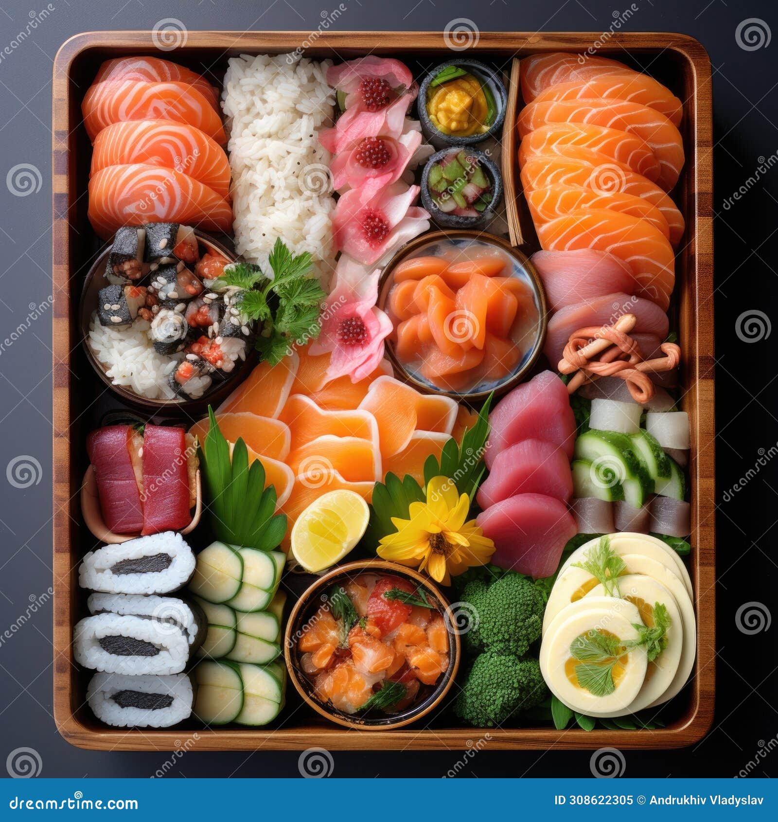 Top-Down View of Assorted Japanese Bento Box Orga Stock Illustration ...
