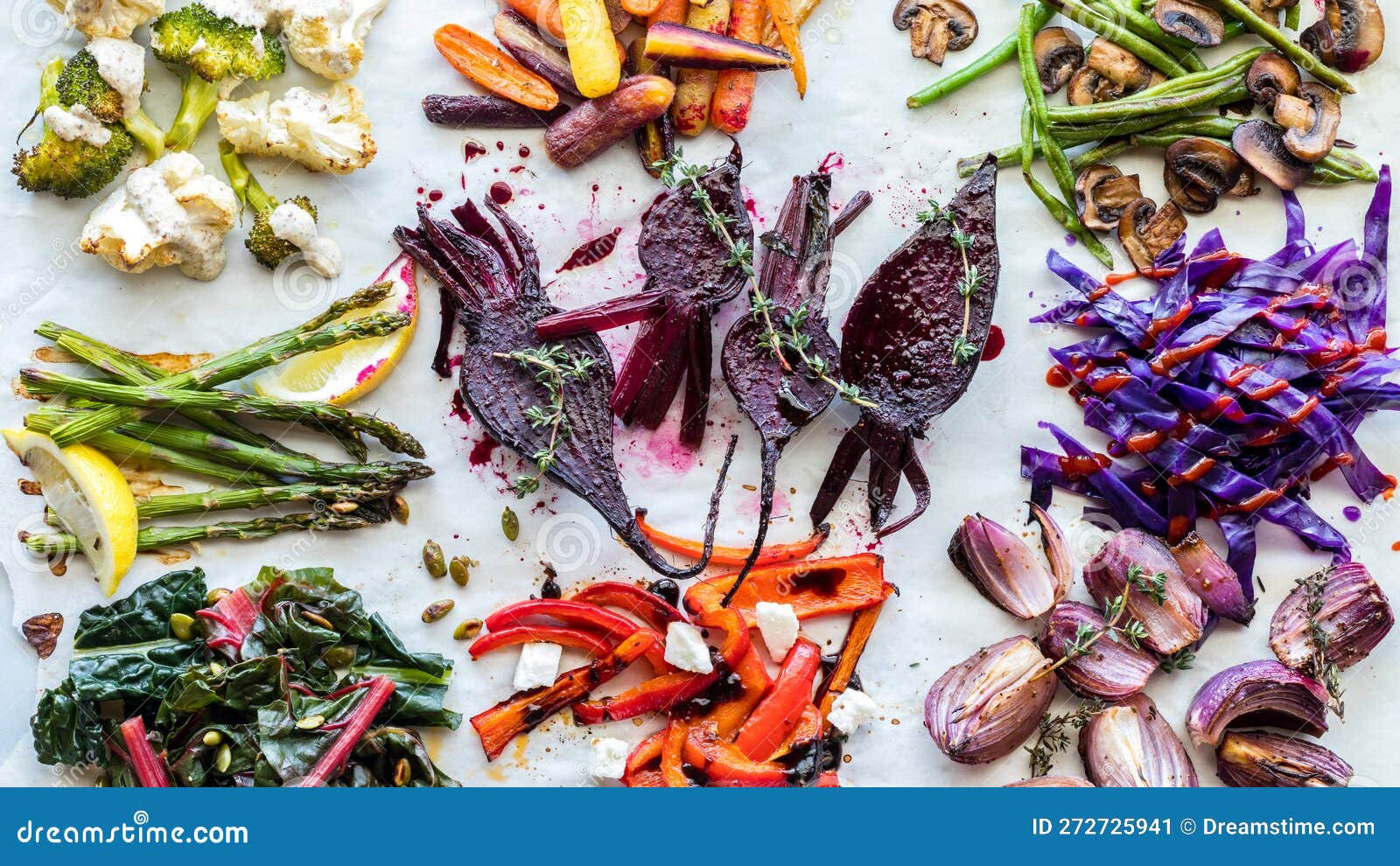 Top Down View of Assorted Roasted and Steamed Vegetables with Various ...