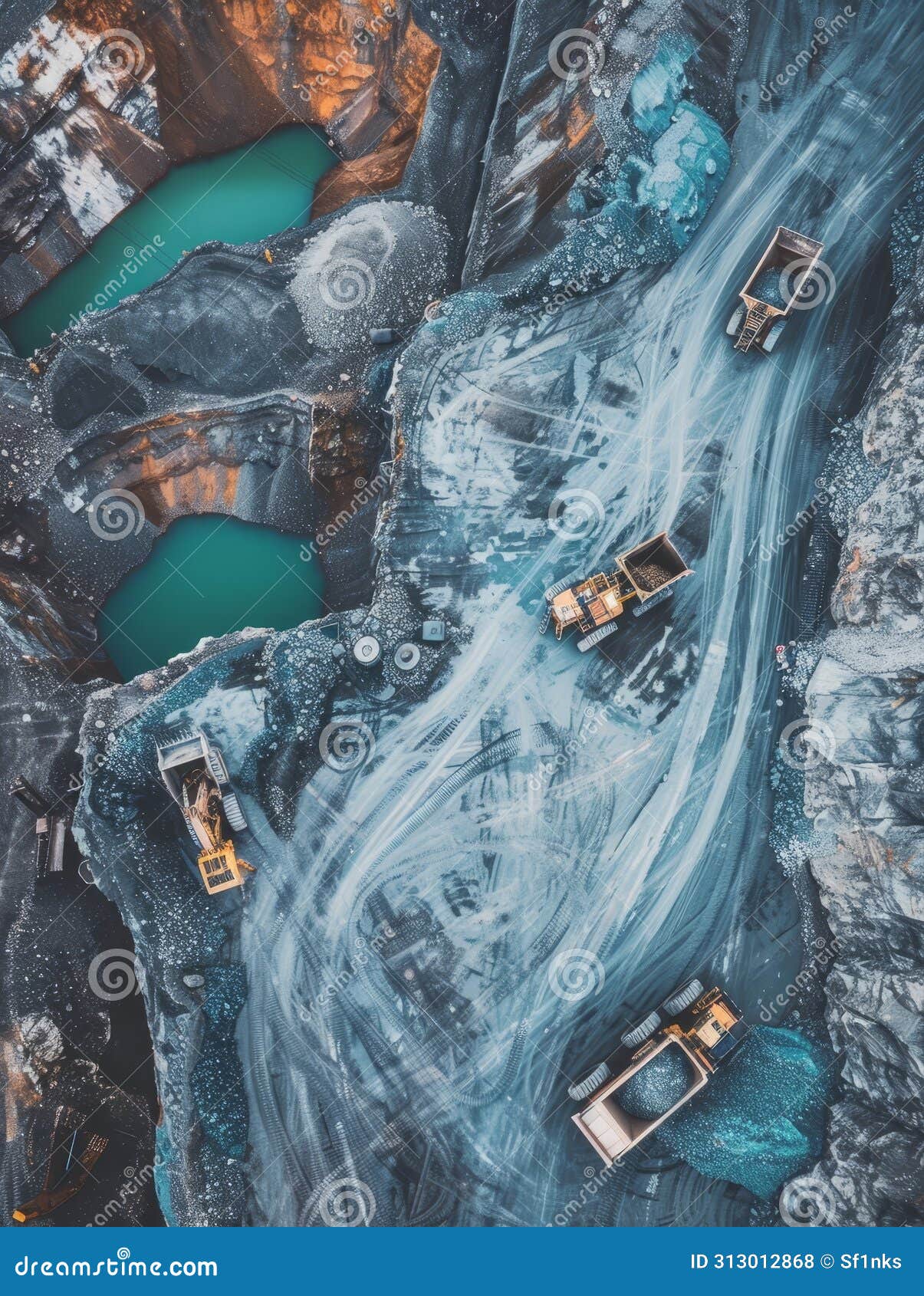Top-down View of a Bustling Open-pit Mine with Multiple Excavation ...