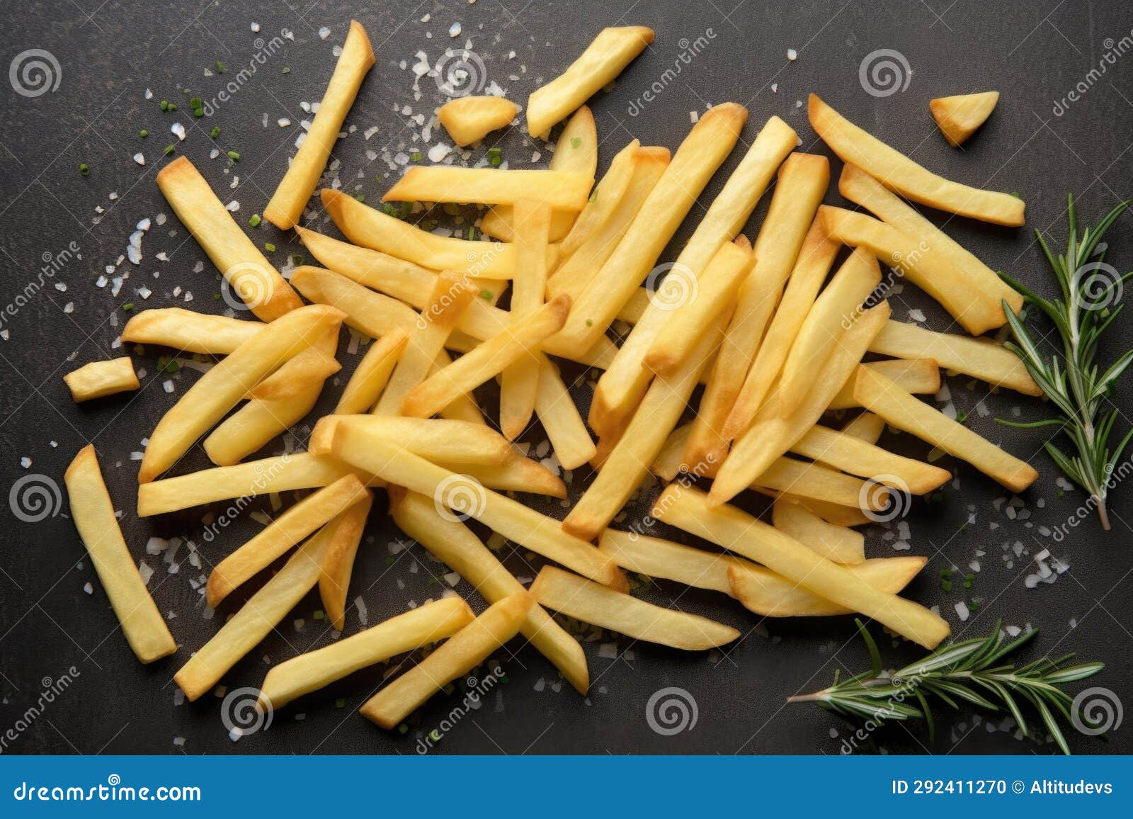 Top Down View of Clean-cut French Fries on a Grey Surface Stock Photo ...