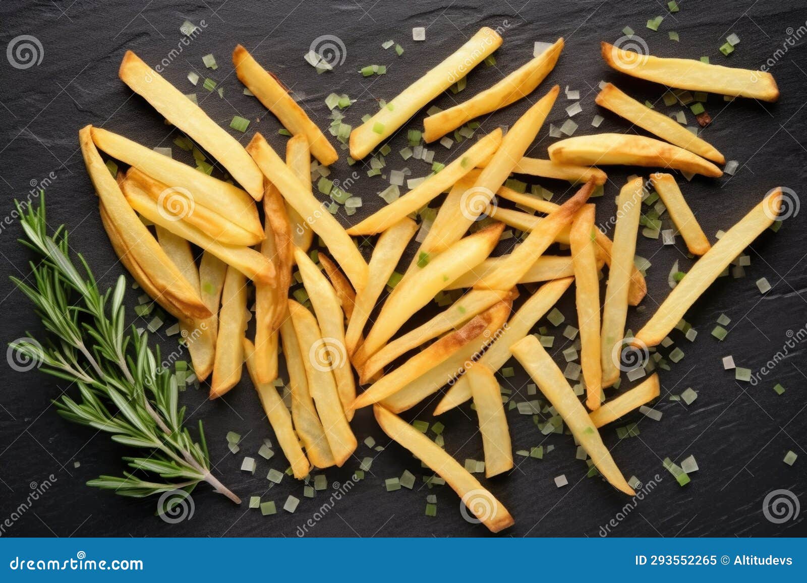 Top Down View of Clean-cut French Fries on a Grey Surface Stock Image ...