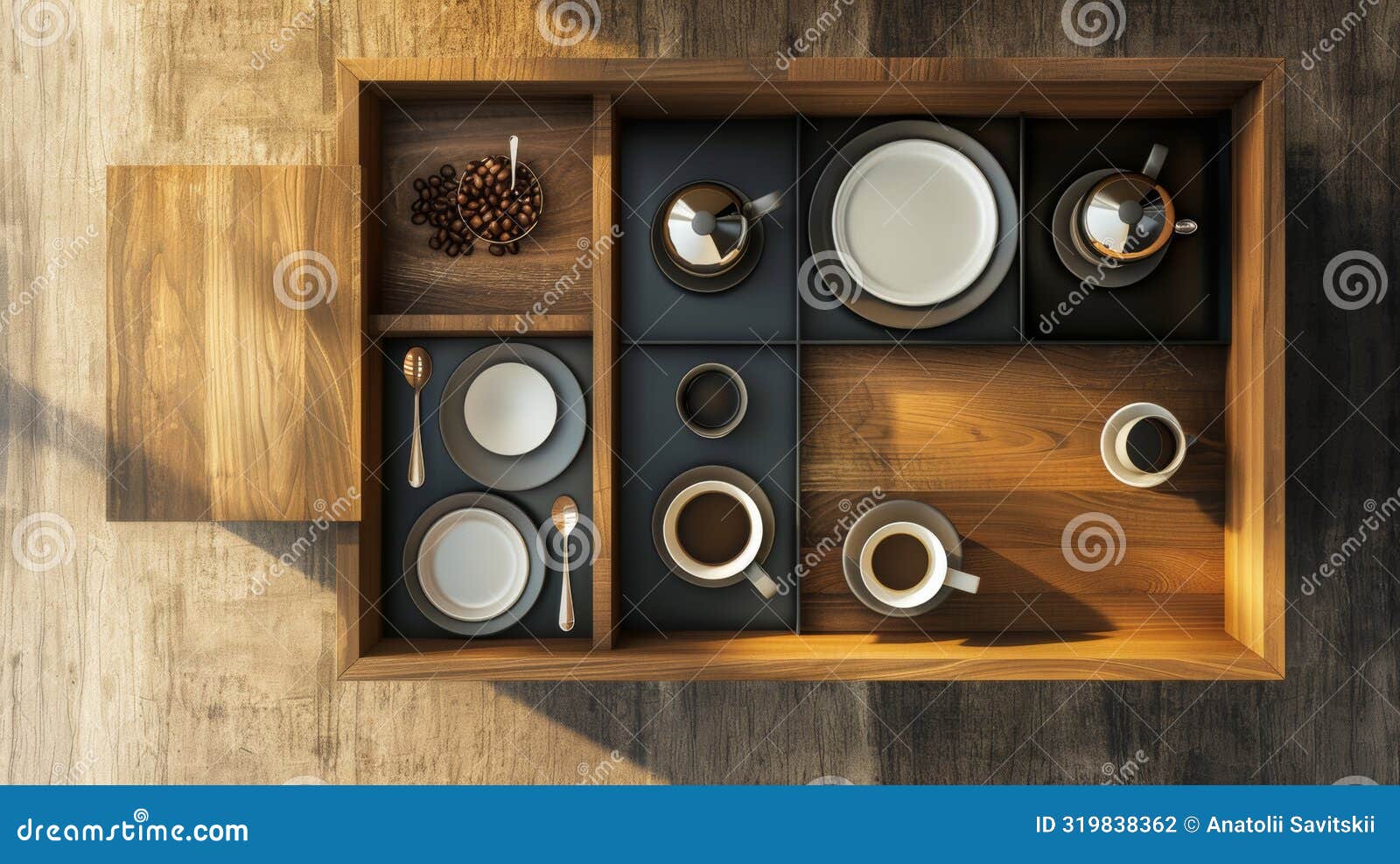 A Top-down View of a Coffee Table Set with Cups and Saucers. Generative ...