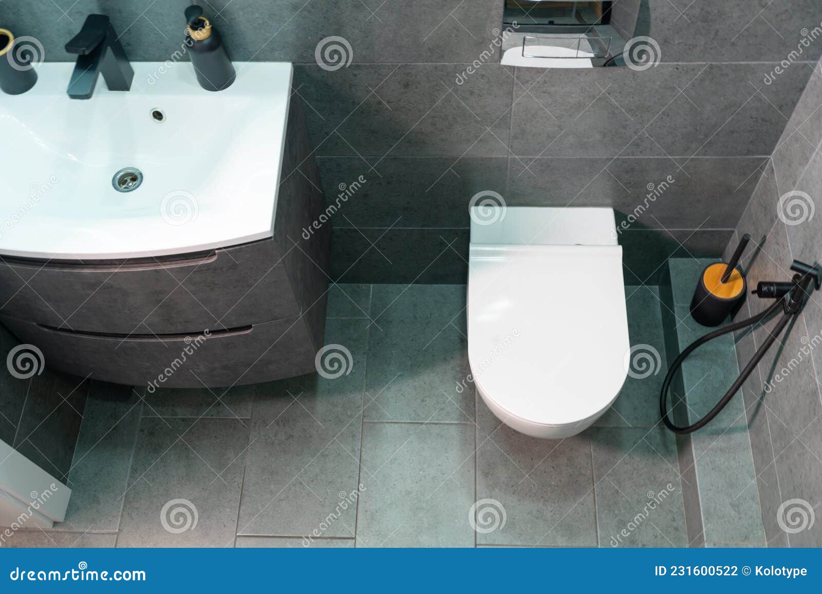 Top Down View on a Compact Modern Bathroom with WC Stock Photo - Image ...