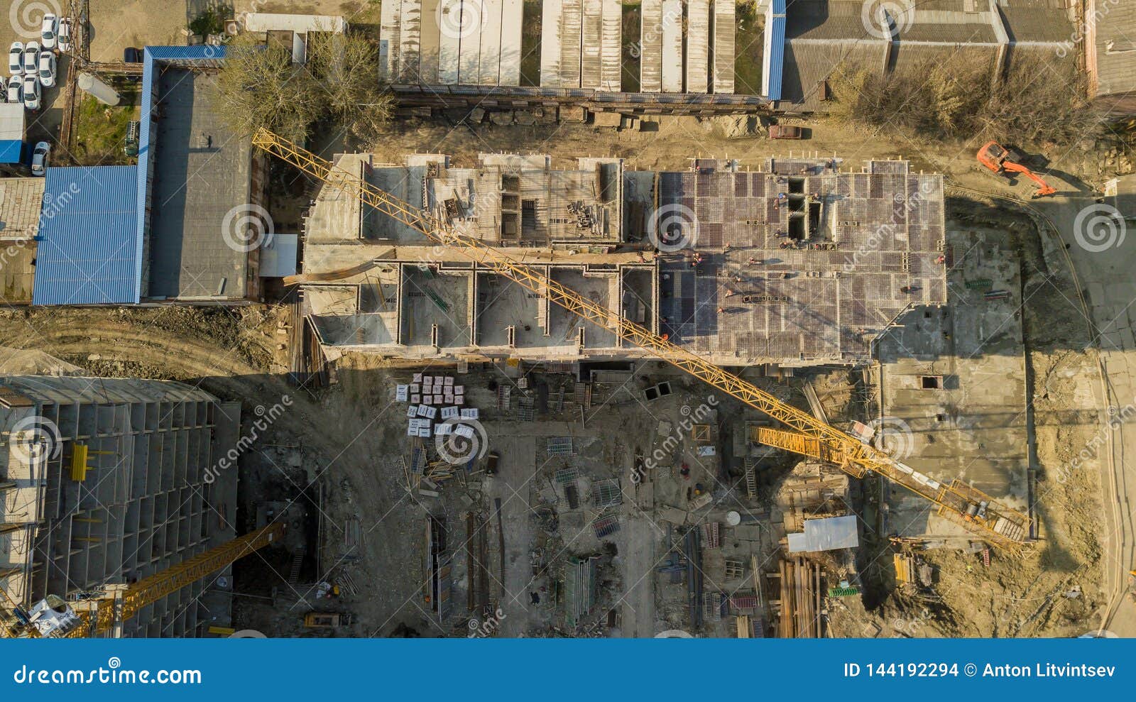 Top Down View of Crane and Building Under Construction Stock Photo ...