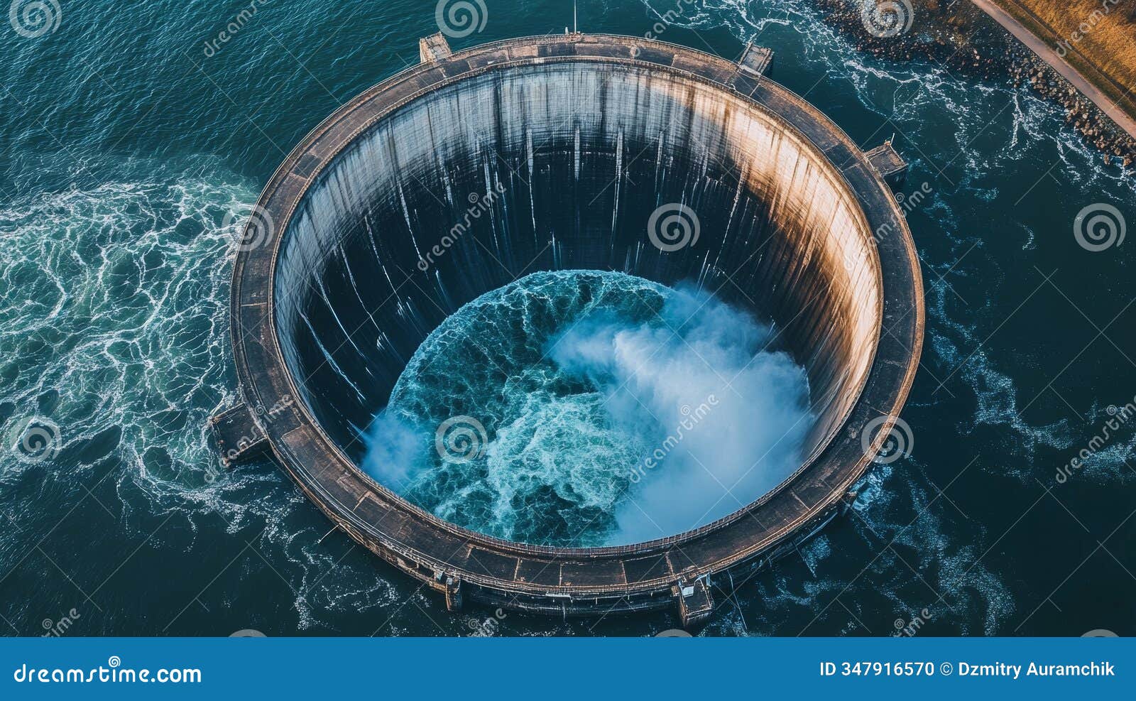 A Top-down View of a Dam Where Water is Flowing Over the Spillway ...