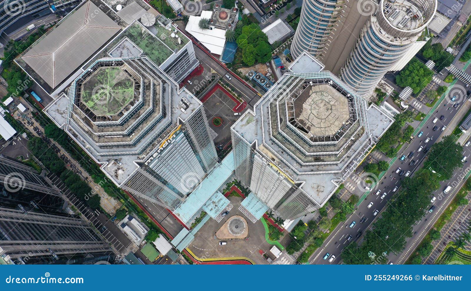Top Down View on Different Sky Scrapers in a Big City, Fly Over ...