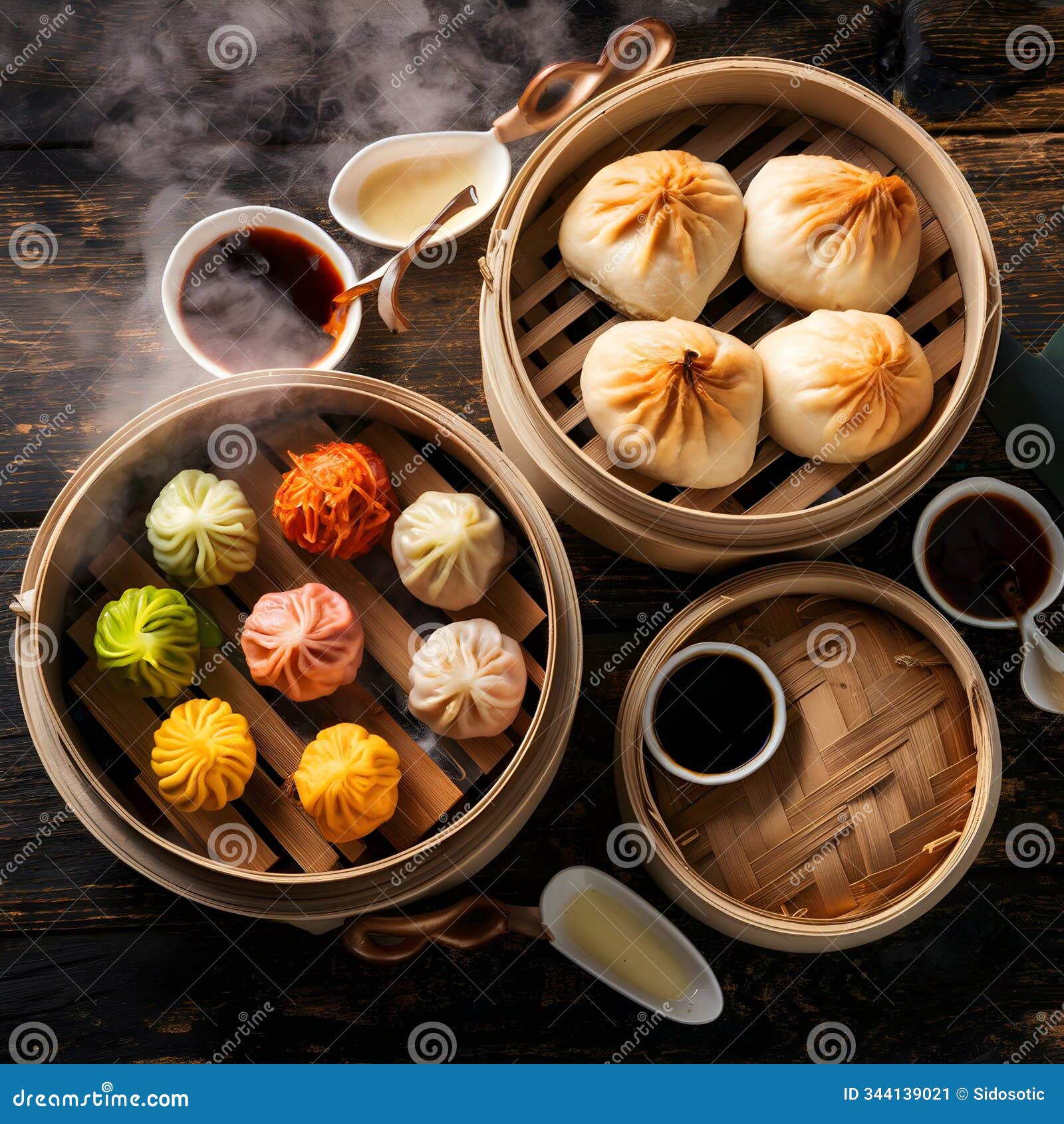 Top-Down View of Dim Sum Feast Stock Illustration - Illustration of ...