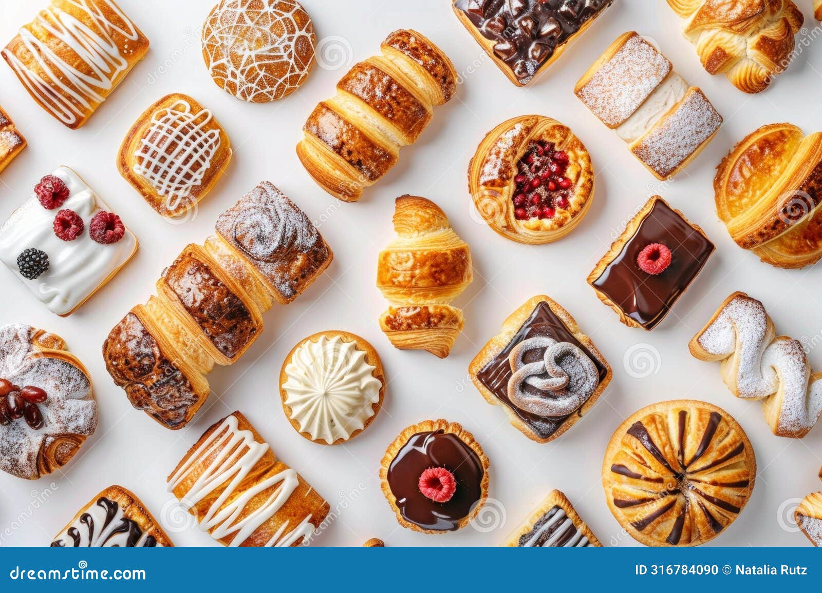 Top-down View of a Diverse Collection of Elegantly Decorated Pastries ...
