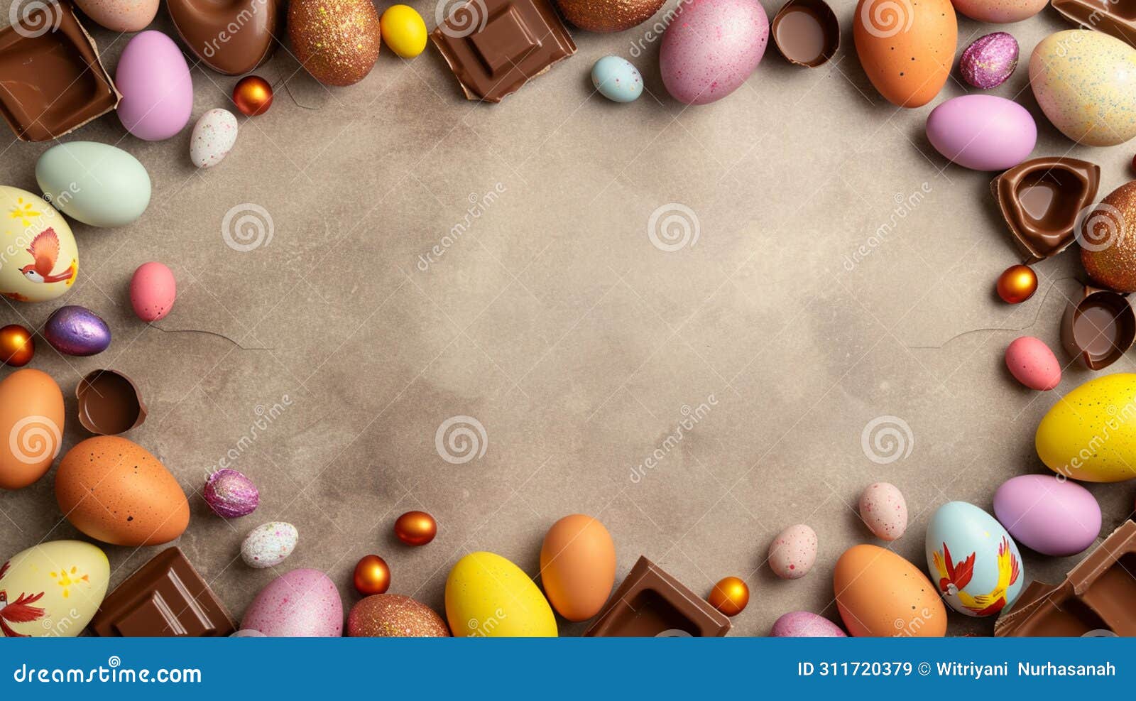 Top Down View of an Easter Border Frame of Robin S Eggs and Chocolate ...