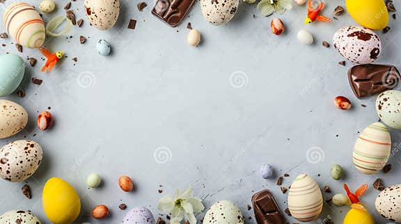 Top Down View of an Easter Border Frame of Robin S Eggs and Chocolate ...