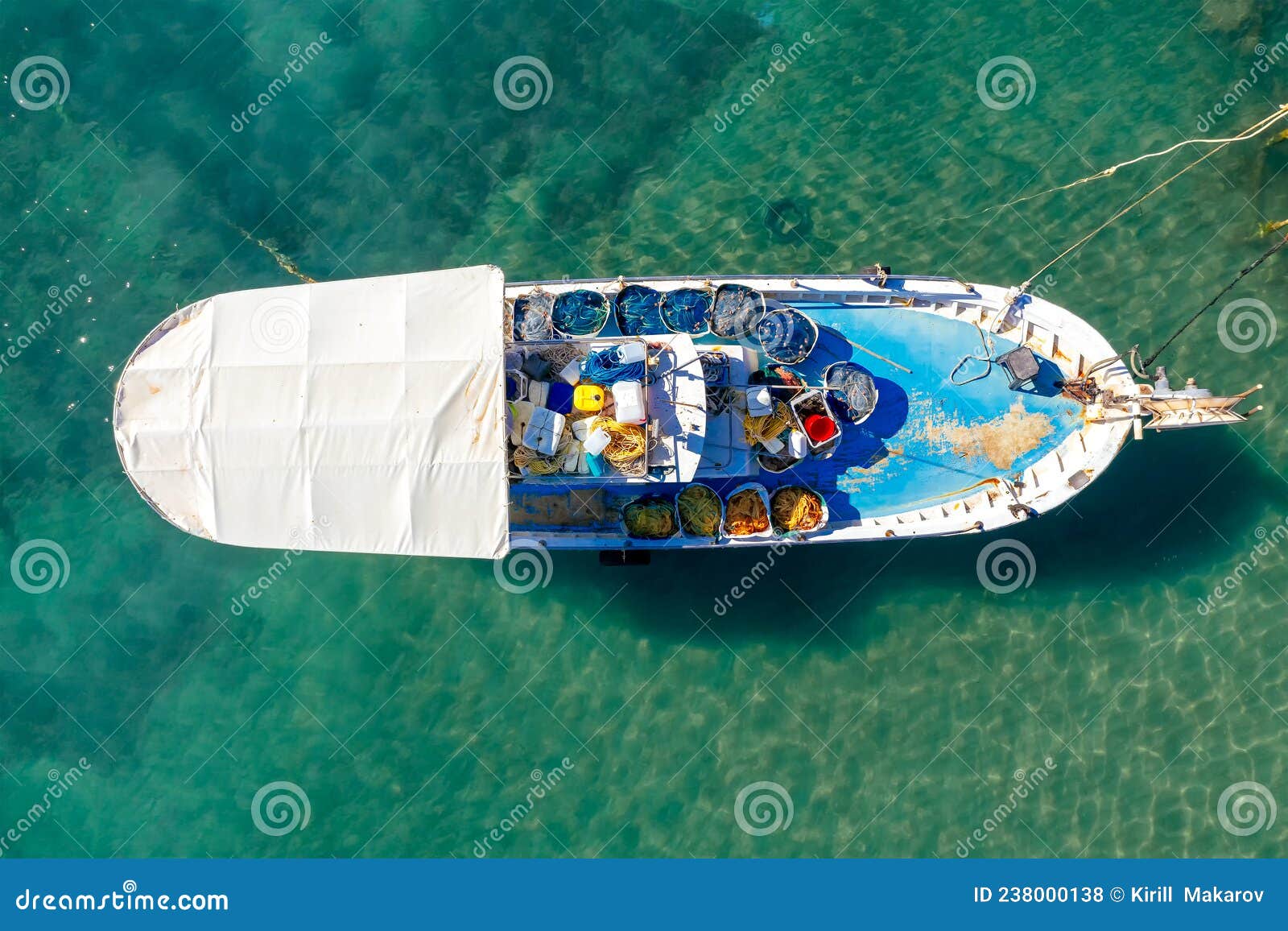Top Down View of a Fisherman`s Boat Loaded with Nets Stock Photo ...