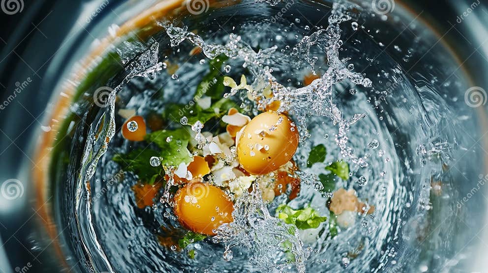Top Down View of Garbage Disposal Grinding Egg Shell and Vegetables ...