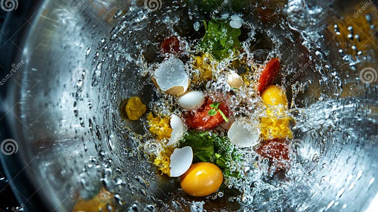 Top Down View of Garbage Disposal Grinding Egg Shells and Waste Stock ...