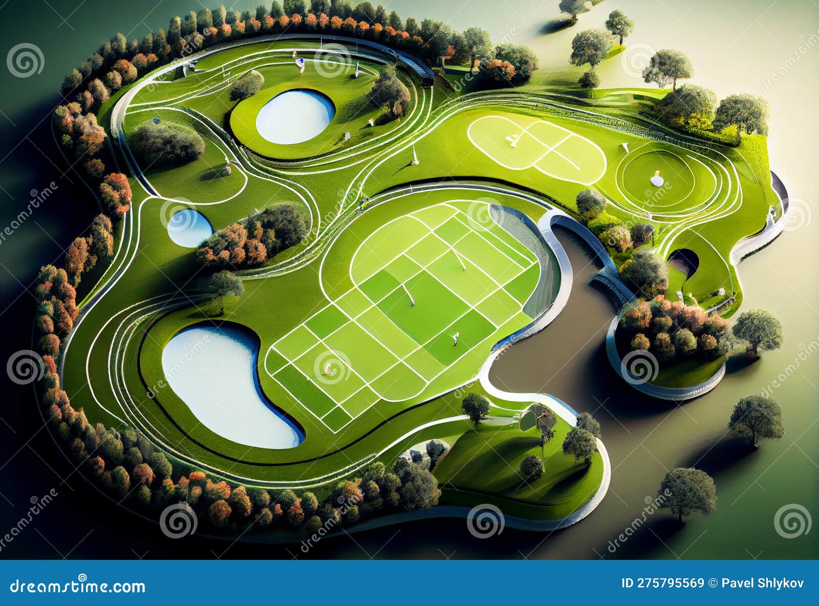 Top Down View of Greenery Golf Court Stock Illustration - Illustration ...