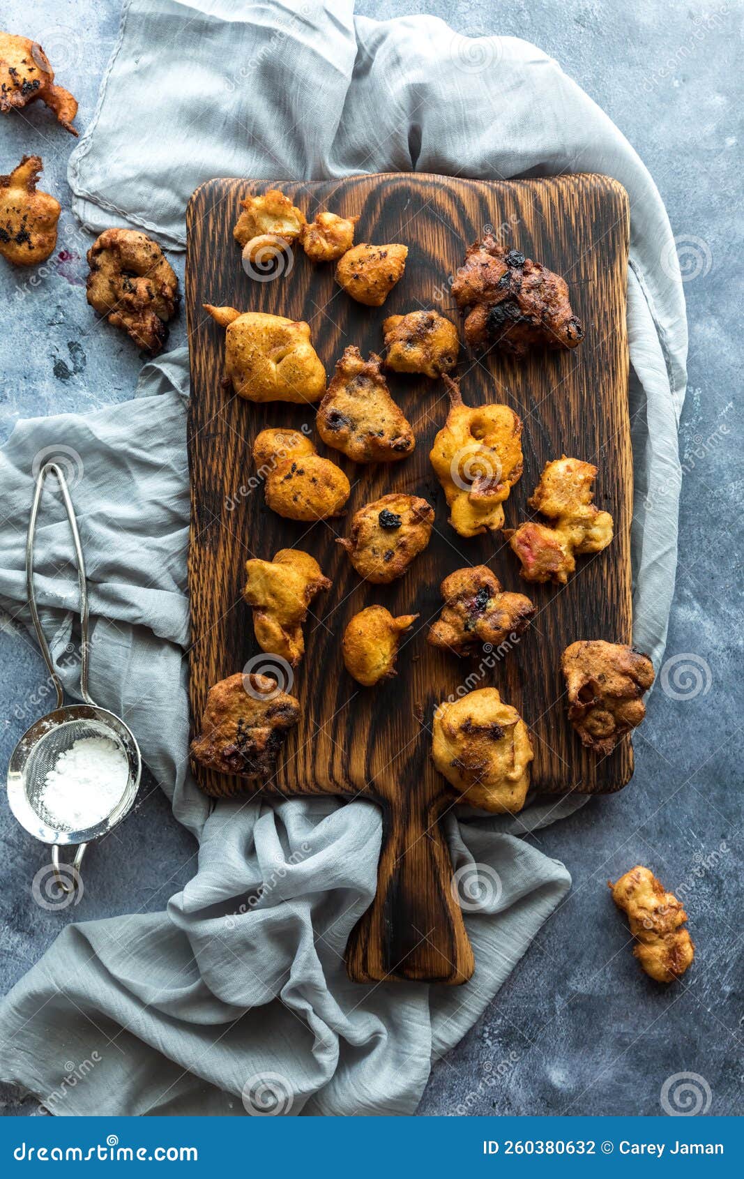 Top Down View of Homemade Deep Fried Fritters with Powdered Sugar ...