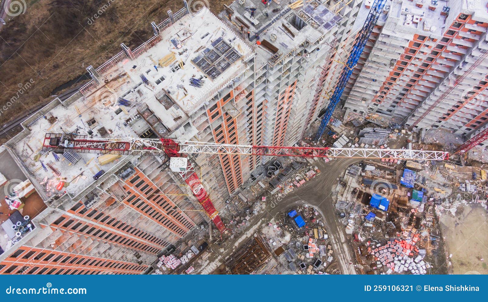 Top Down View of House Under Construction with Construction Crane Stock ...