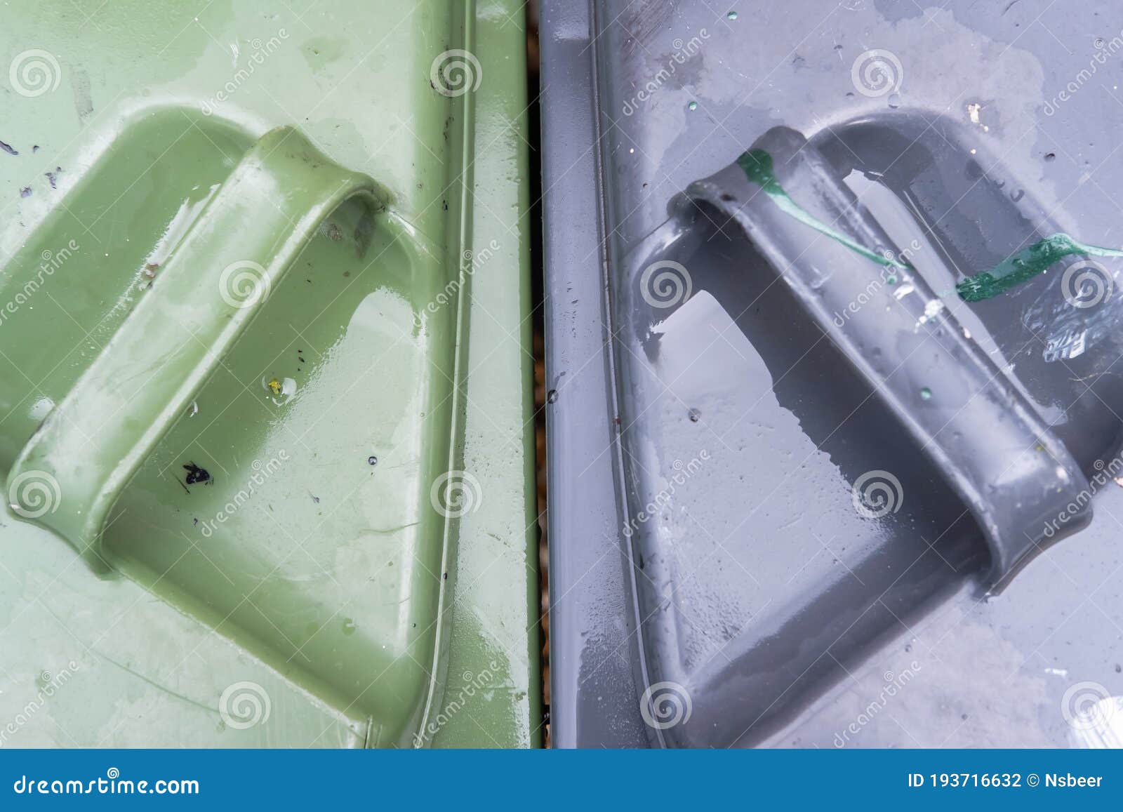 Top Down View of Household Blue and Green Waste Bins. Stock Photo ...