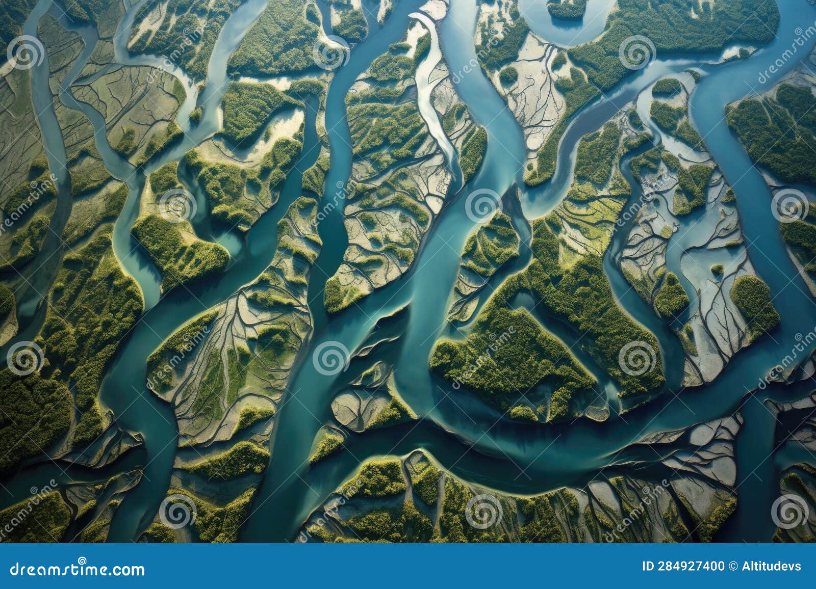 Top-down View of Intricate River Delta Patterns Stock Illustration ...