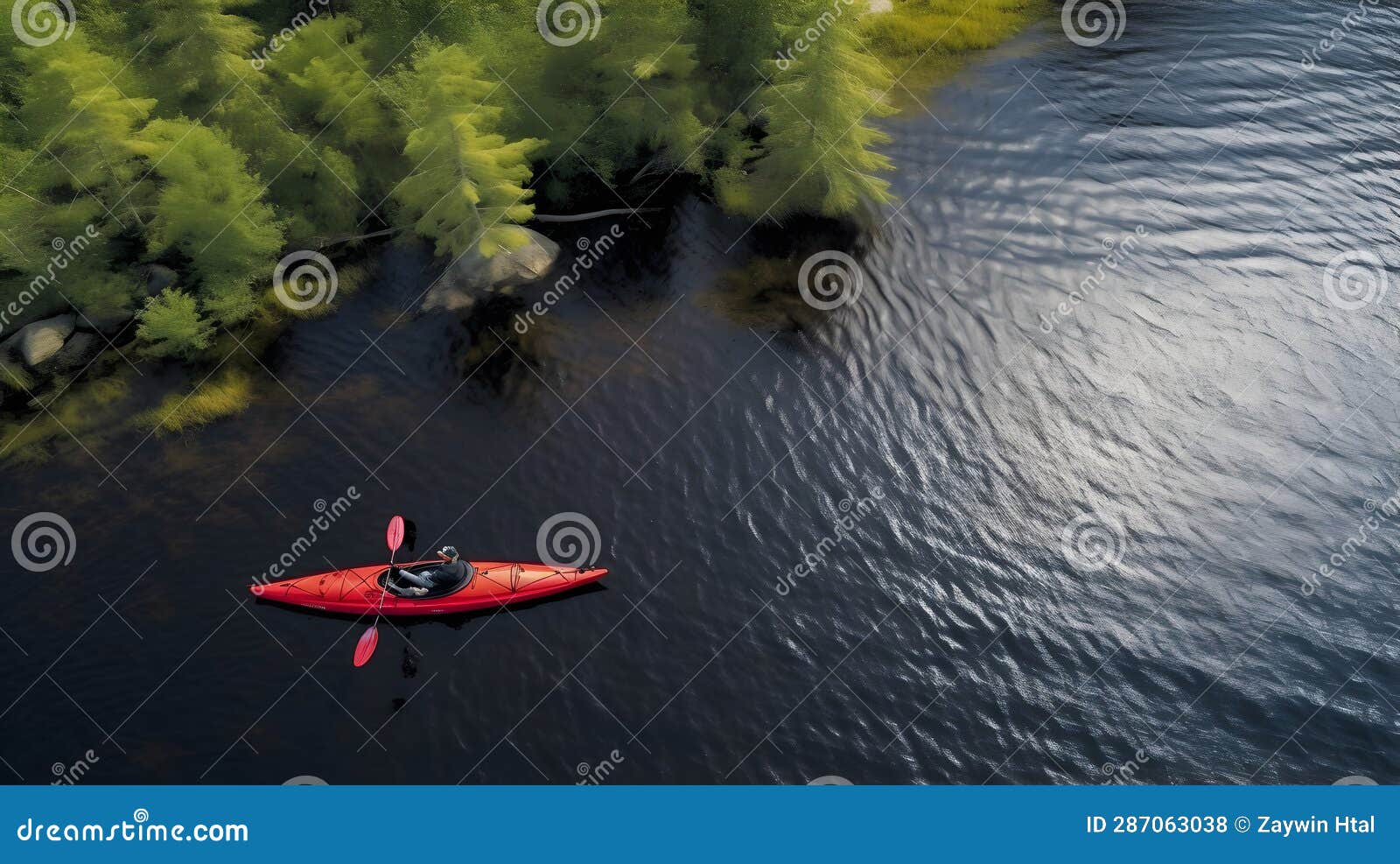 Top Down View of Kayaking beside the Shore in the Lake Stock ...