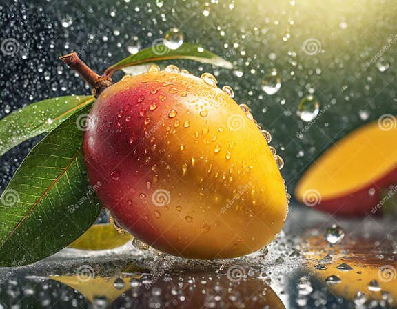 Top Down View of Mango with Drops of Water Stock Illustration ...