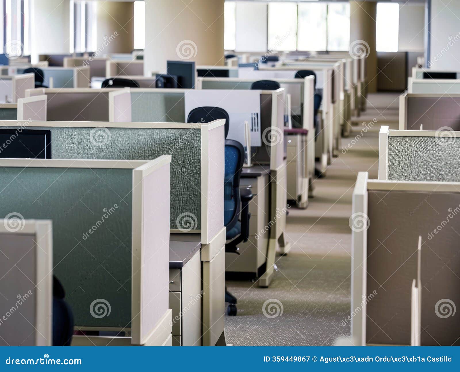 Empty Modern Office Cubicles with Computers and Chairs Stock ...