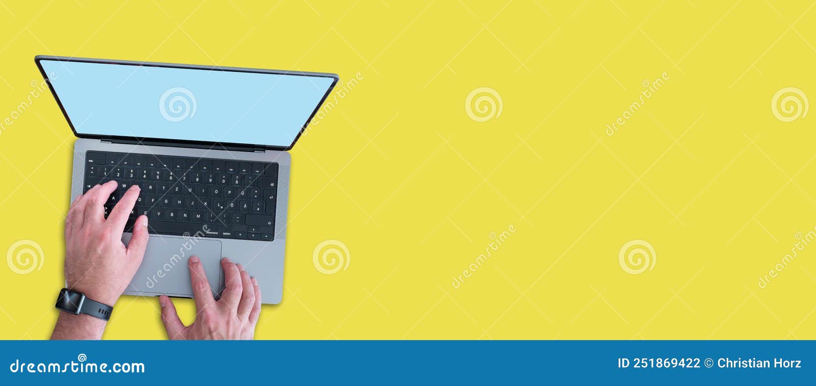 Top Down View of Person Using Modern Laptop Computer Stock Photo ...